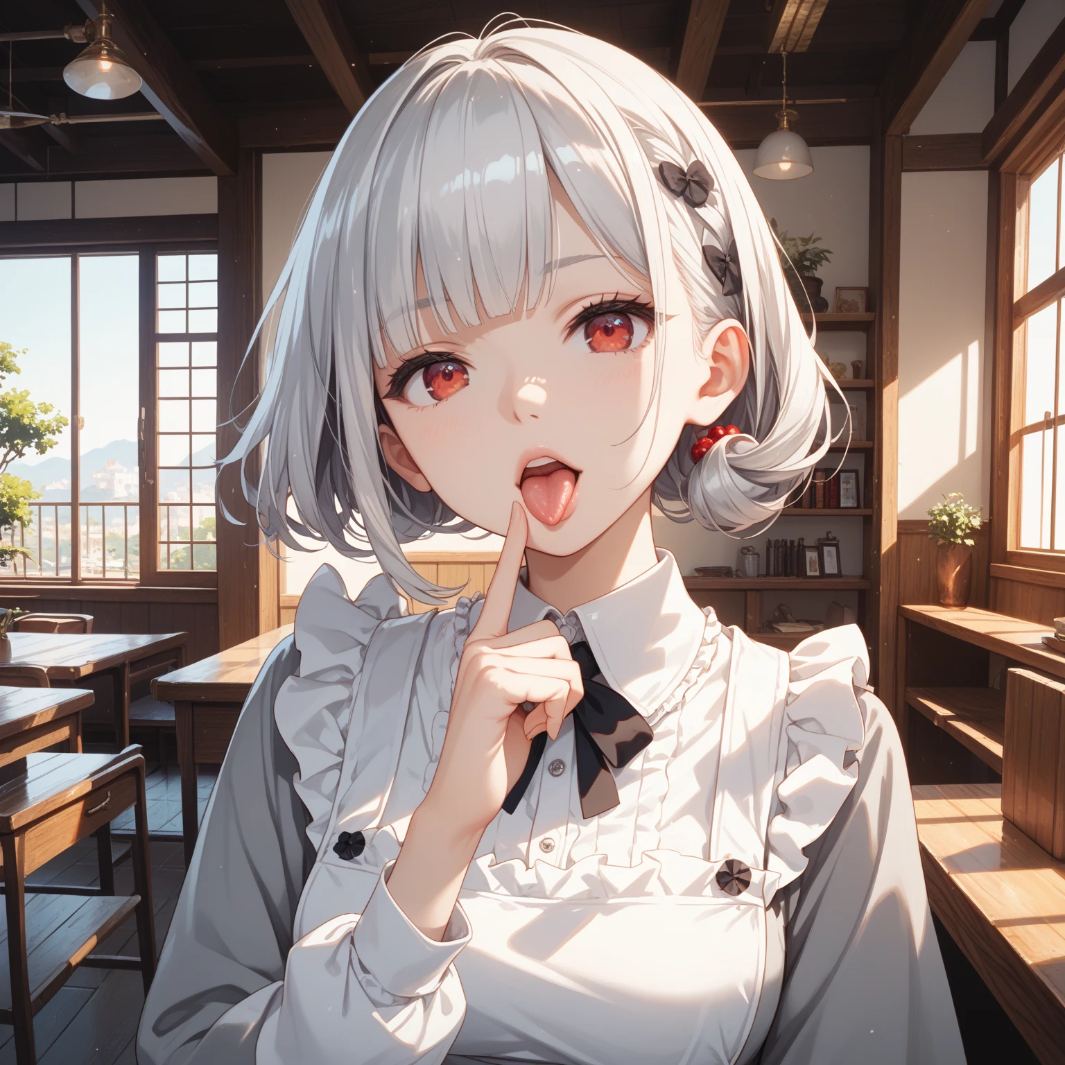 Kyoto animation style, with silver hair, 8k extreme face details ...