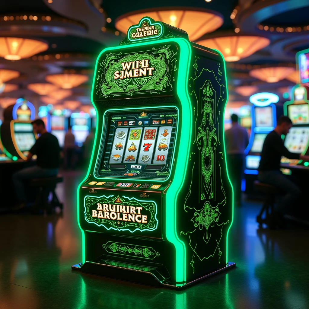 The slot game cabinet in the casino has a green tone, similar to AI ...