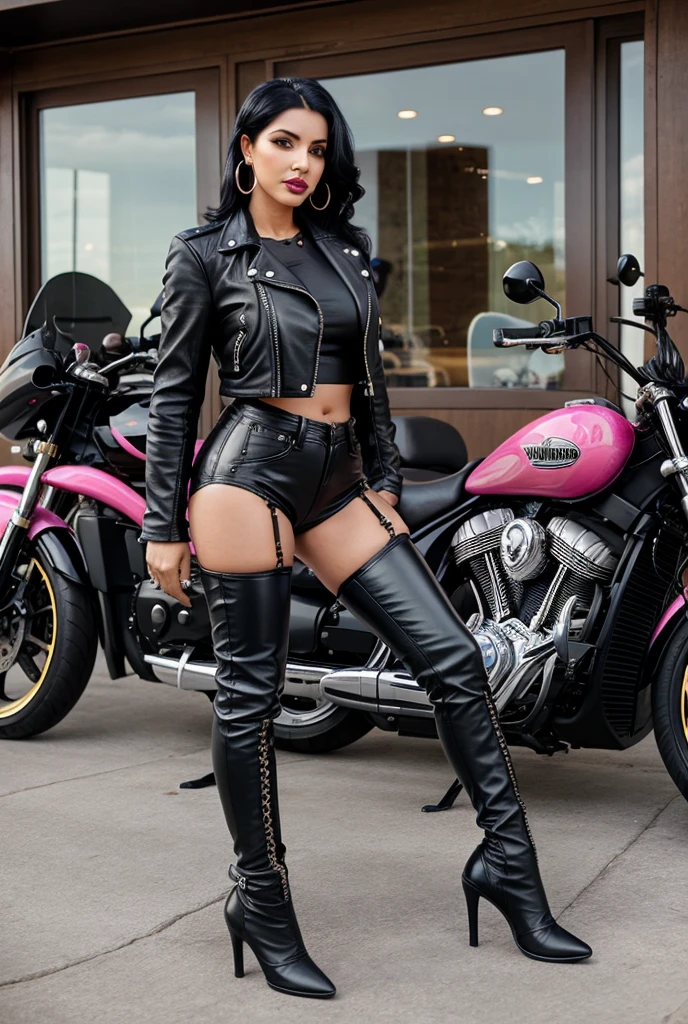 Black Haired Mature Indian Bimbo Biker Black Leather Cropped Jacket Seaart Ai