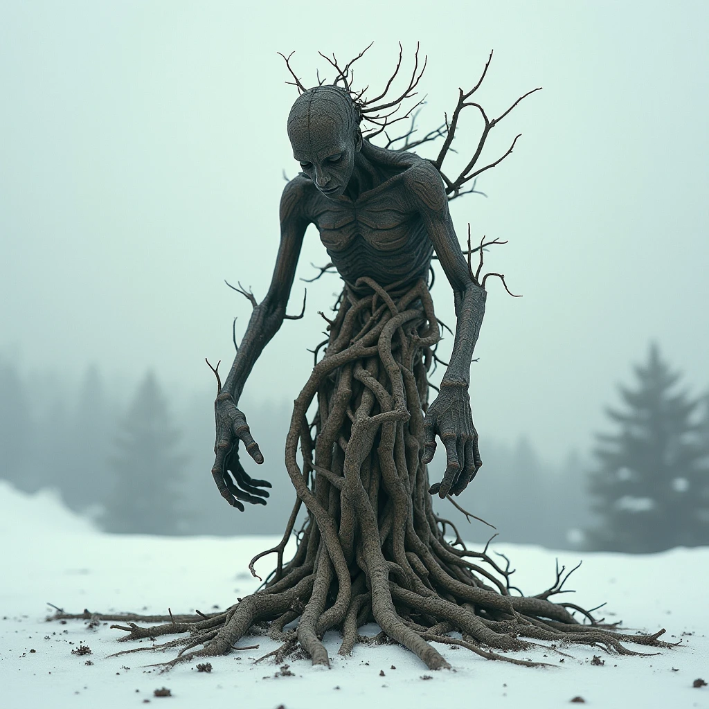 Surreal and abstract sculpture of a giant deformed humanoid figure with ...