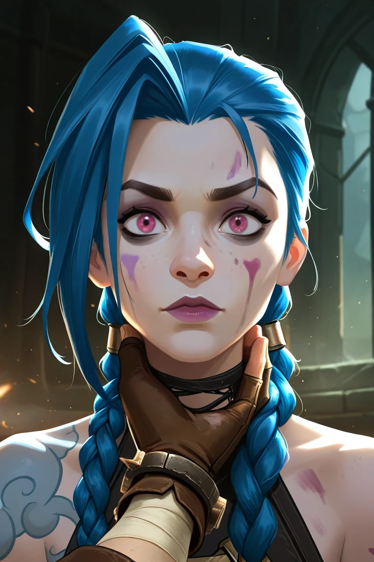 Jinx with a brilliant gun in his hand, arcane jinx, painted in arcane ...