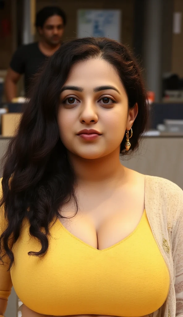 Perfect body Nithya Menon red lips black hair wearing tight tshirt ...
