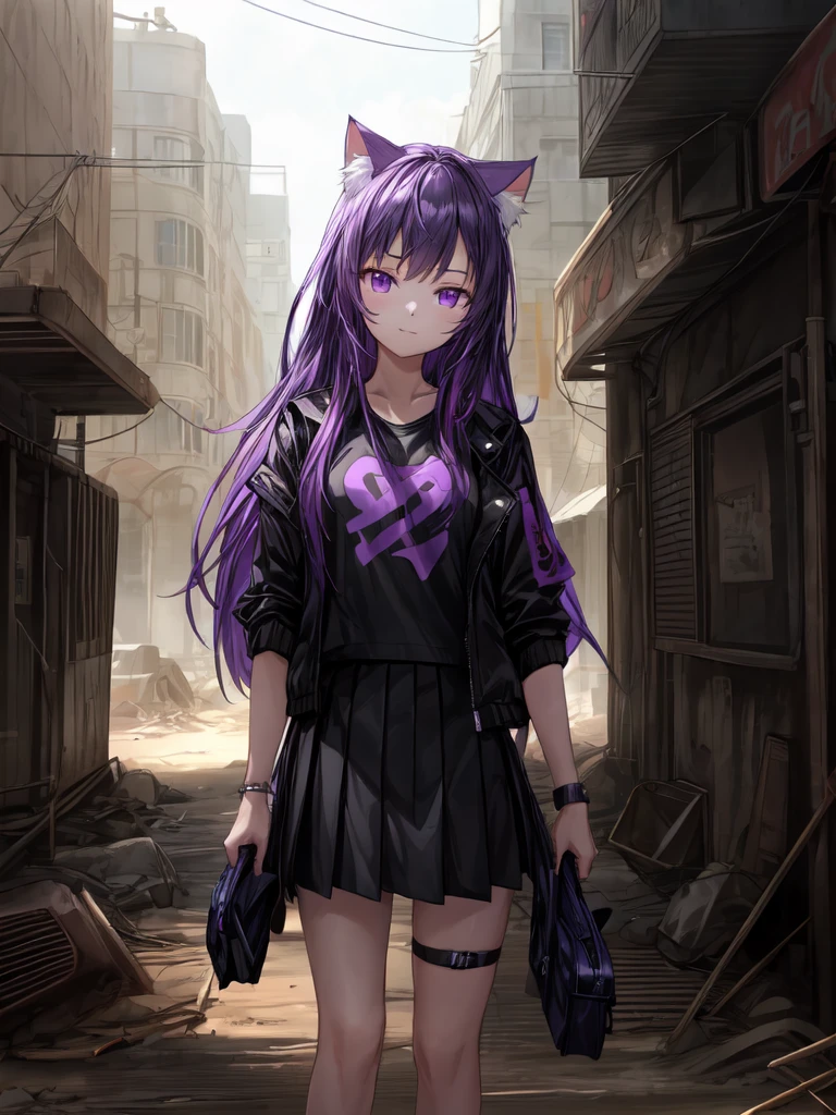 cat girl, One, age:16, standing device, wasteland-background - SeaArt AI