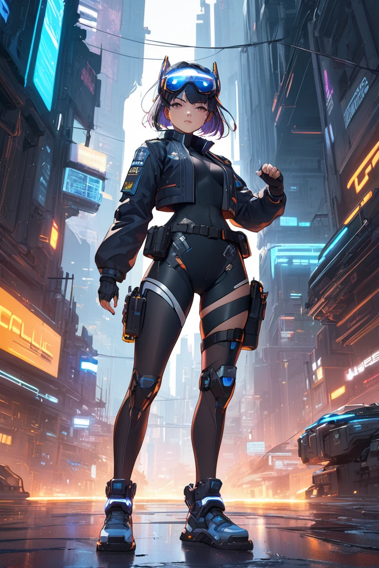 Sci fi, hi tech, cyberpunk police woman action pose - SeaArt AI