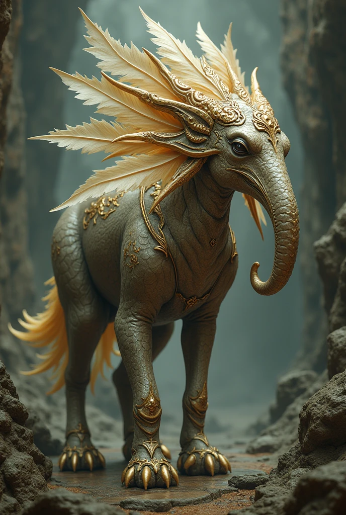 Long-billed humanoid bird with legs of an elephant centaur demon in ...