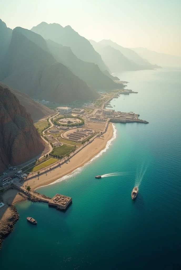 An aerial shot of the Arabian Sea, showing the coast of Dhofar and the ...