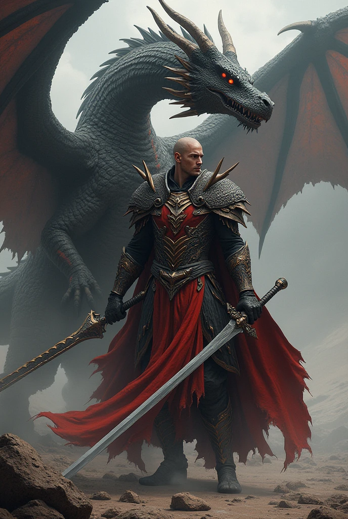 Boron prince with sword in black color ,Standing dragon with a red line ...