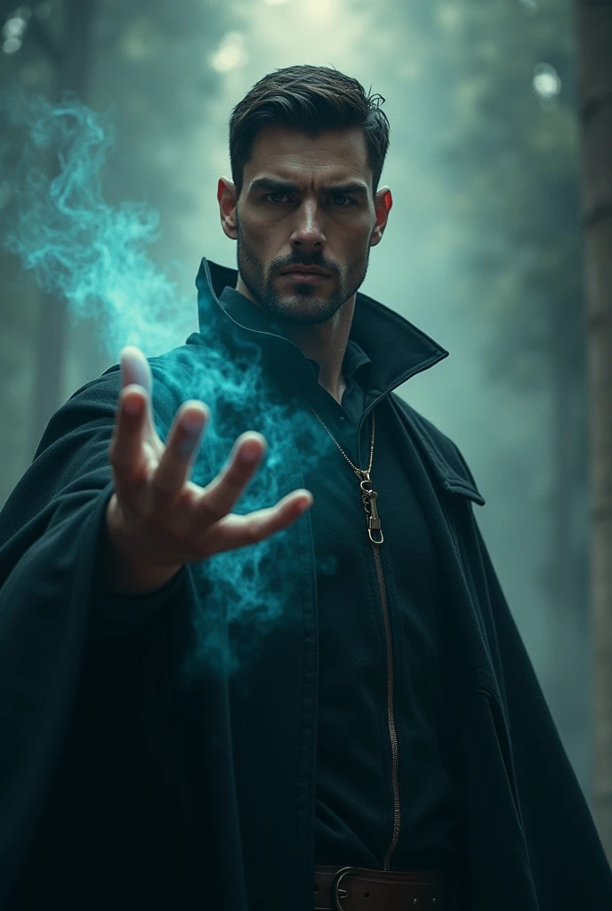 A handsome man with magic and look behind - SeaArt AI