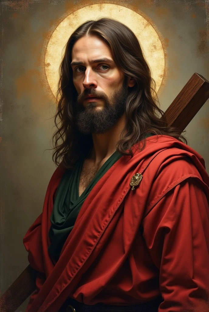 A painting of a man with a cross on his shoulder, ninja jesus - SeaArt AI