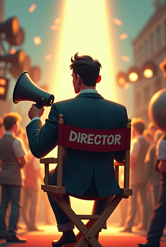 Cartoon of a film director directing the shooting of a film from his ...