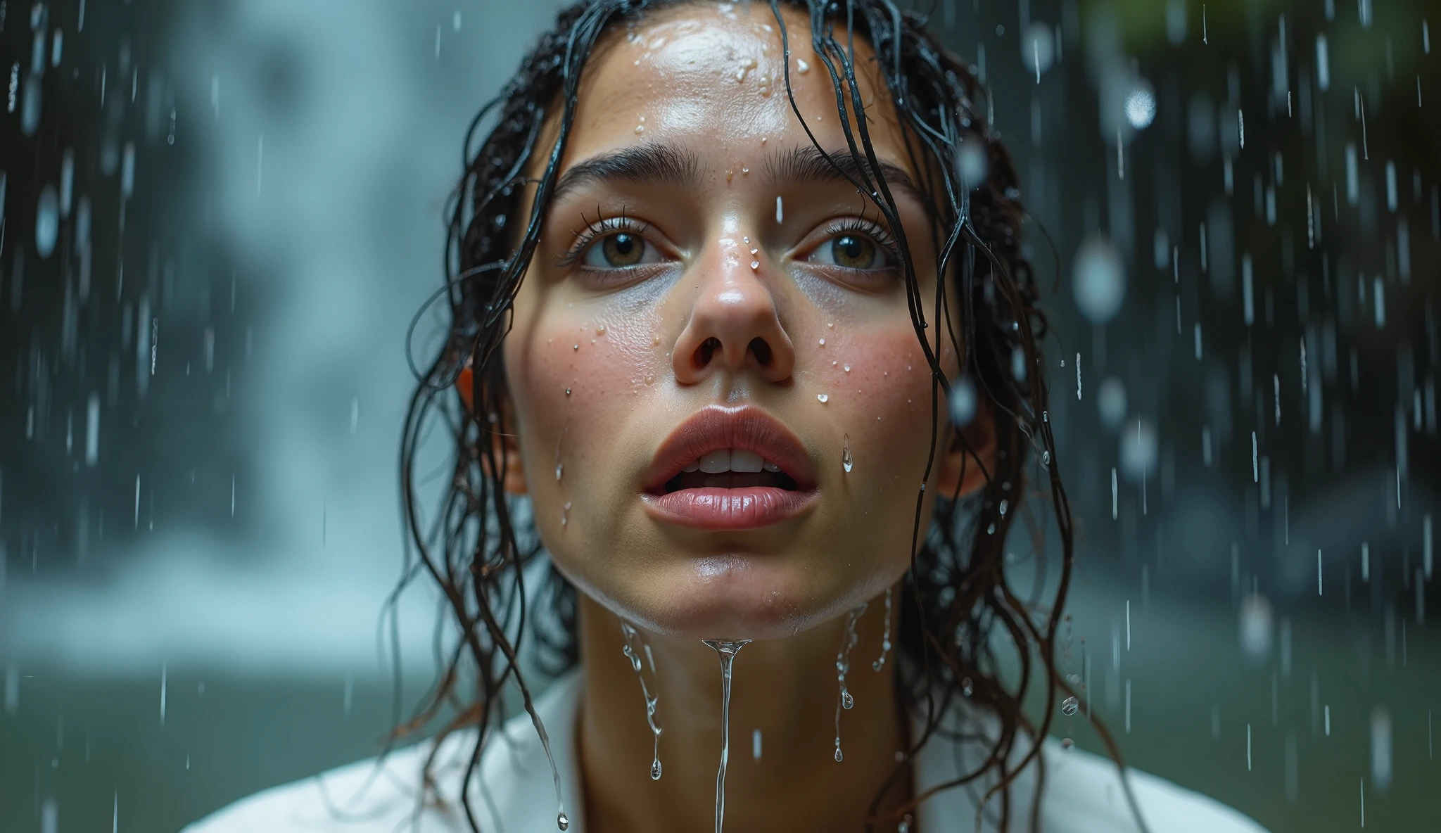 There is a woman that is standing in the rain - SeaArt AI