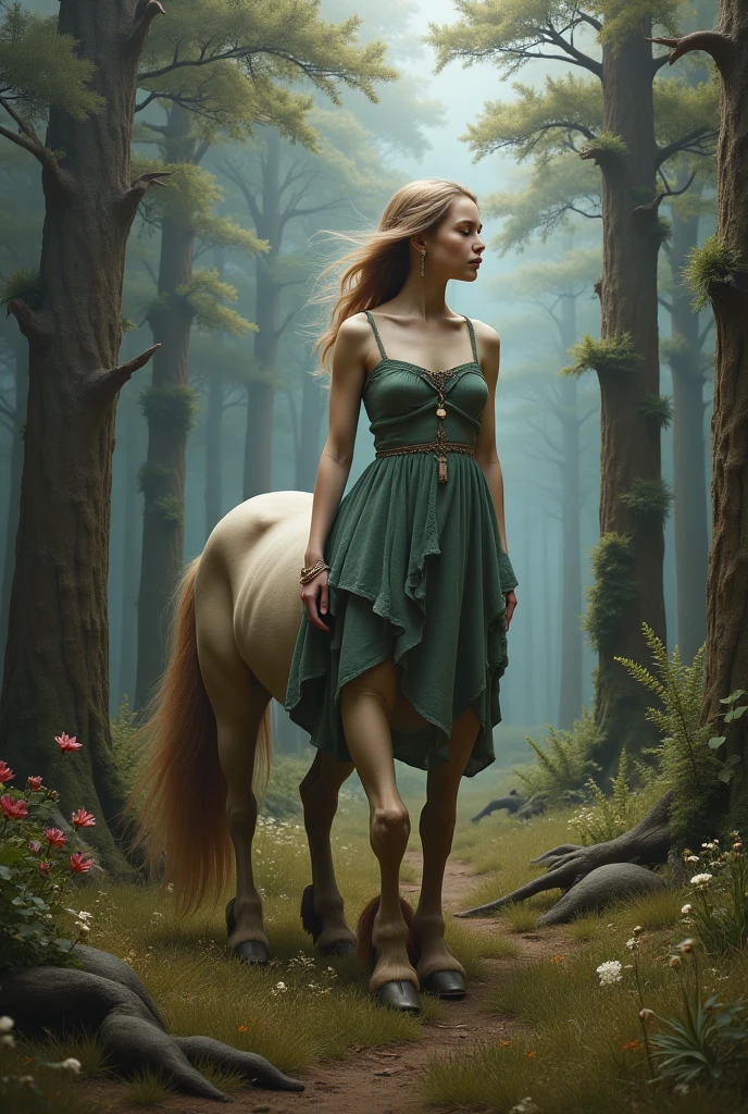 1Centaur Girl，pearlescent, Clouds and mist, dark blue, dark - SeaArt AI
