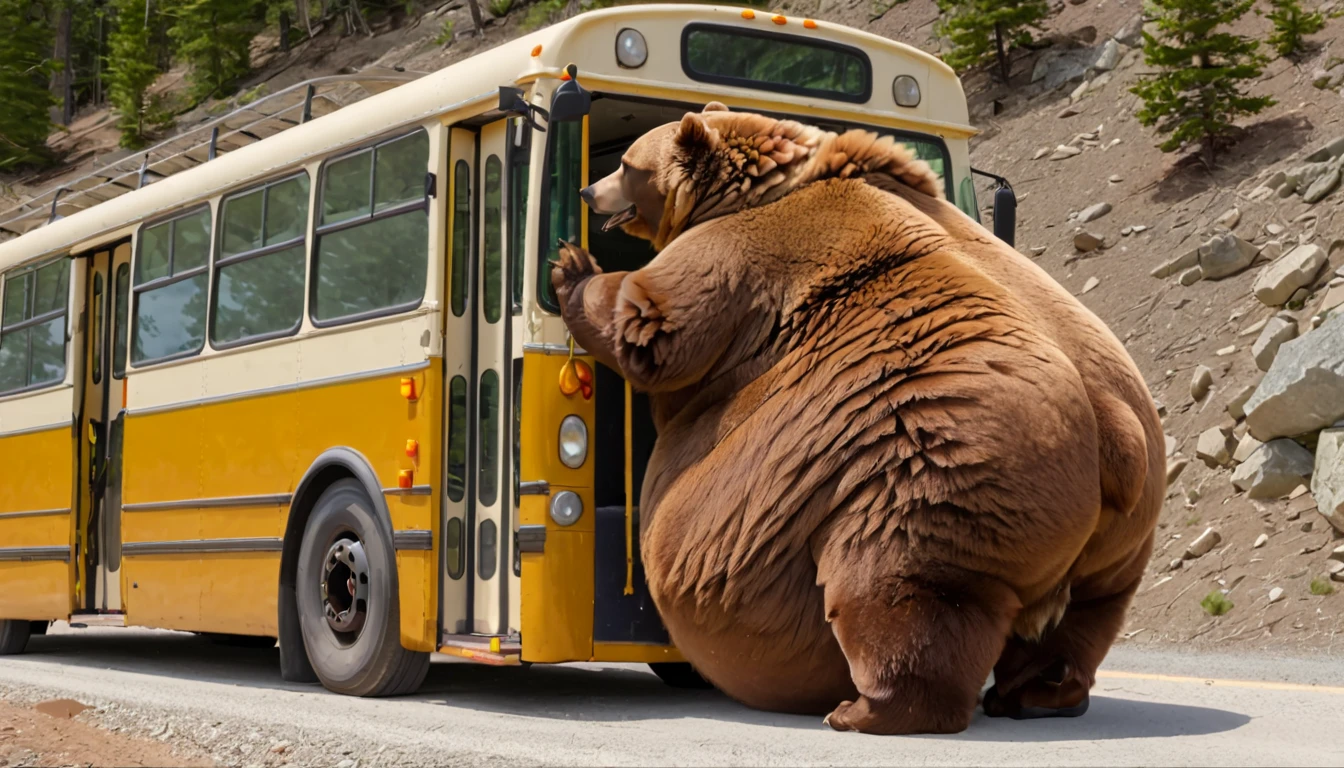 A massive grizzly bear with an unbelievably extremely massive belly ...
