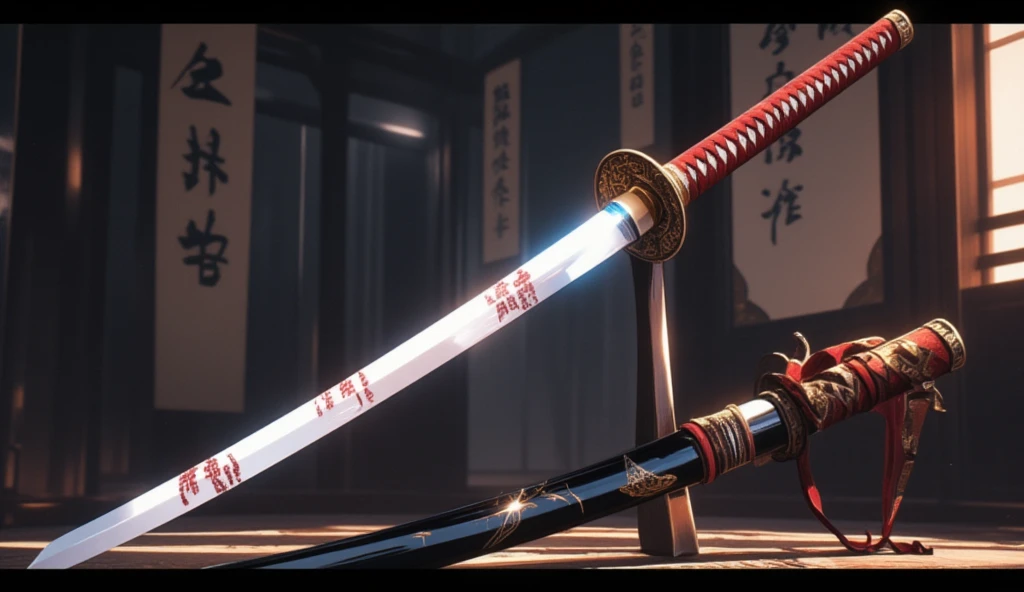 Realistic, Theme is "Pure white blade, crimson red handle and beautiful ...