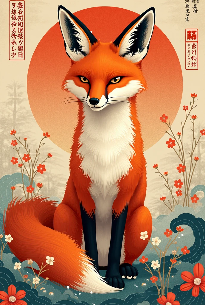 A fox in Japanese print - SeaArt AI