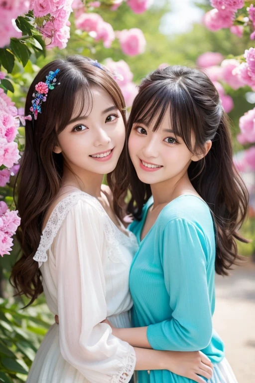 Two girls、fun atmosphere, beautiful and fine eyes, cute hairstyles ...