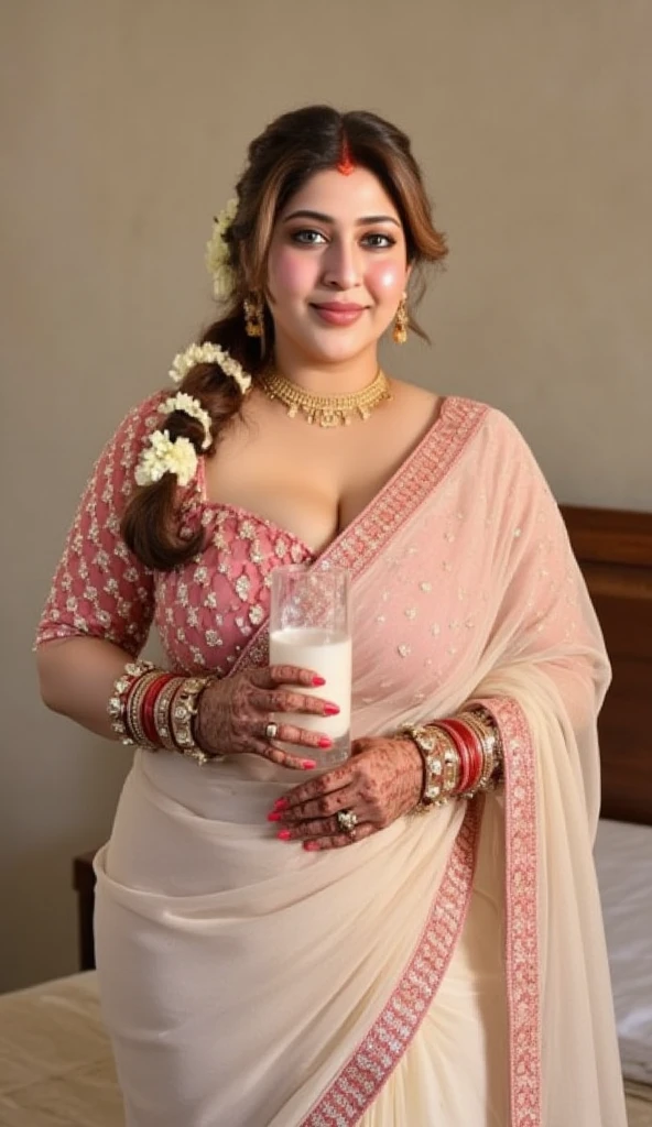 Indian beautiful woman sexy bhabhi, Copper colour strapless Sleeveless blouse - SeaArt AI