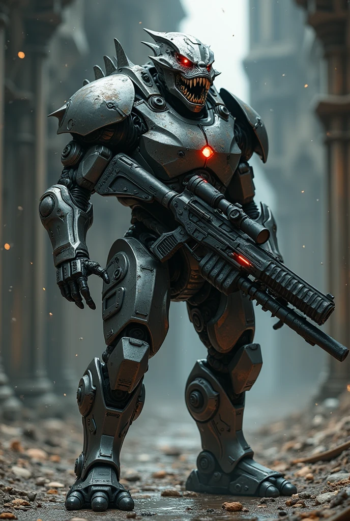 A detailed full-body character design of a cybernetic humanoid with ...