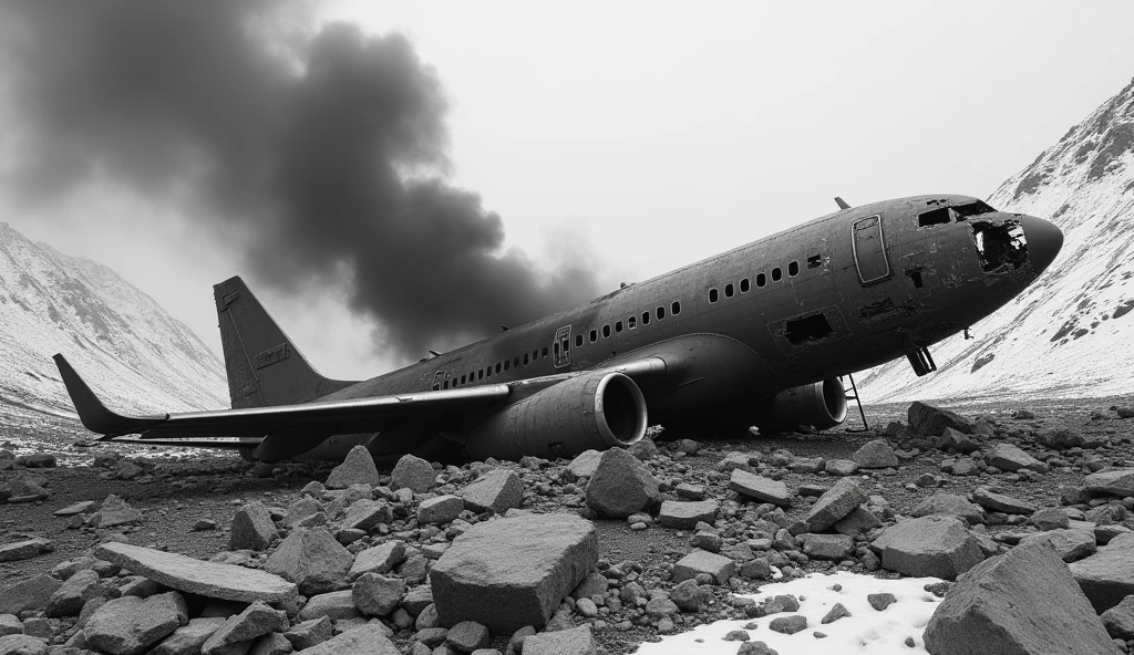 A dramatic black and white image of the aftermath of a devastating ...