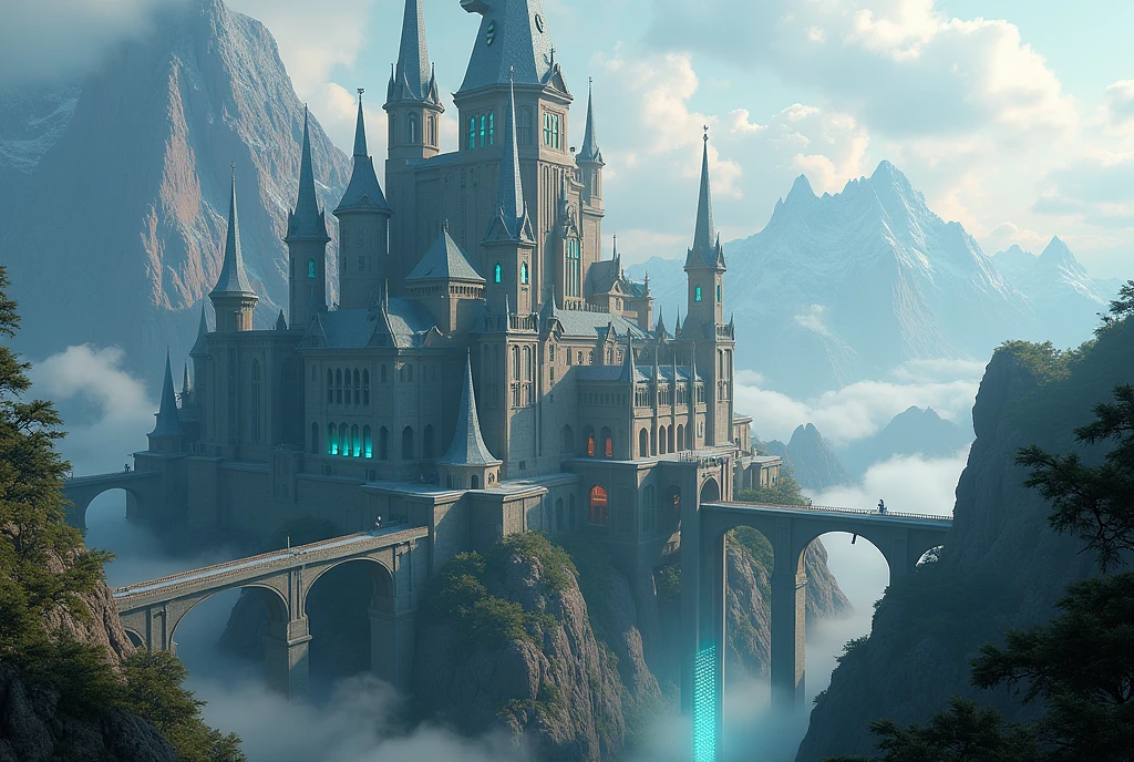 Make a picture Velorian Castle, an imposing structure that mixes ...