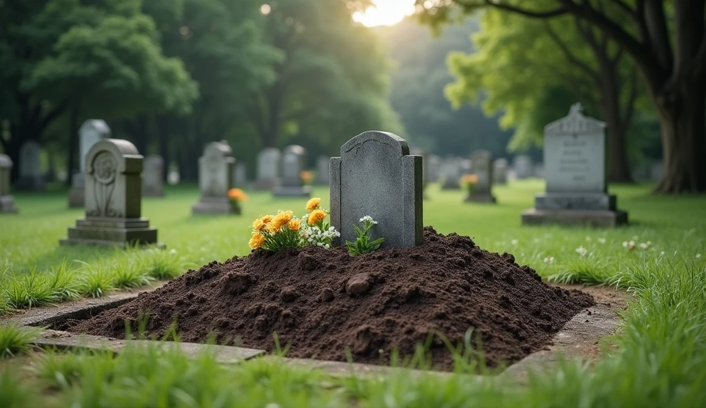 Picture of a new grave in the grave - SeaArt AI