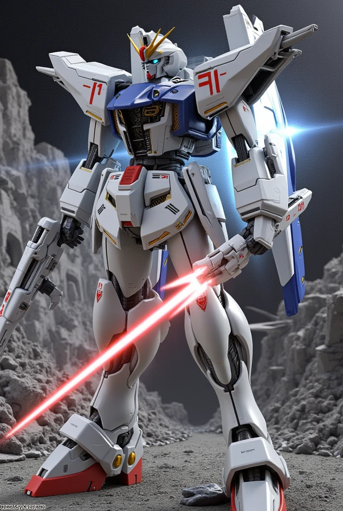 Robot gladiator"F91" , holds a beam saber that emits light - SeaArt AI