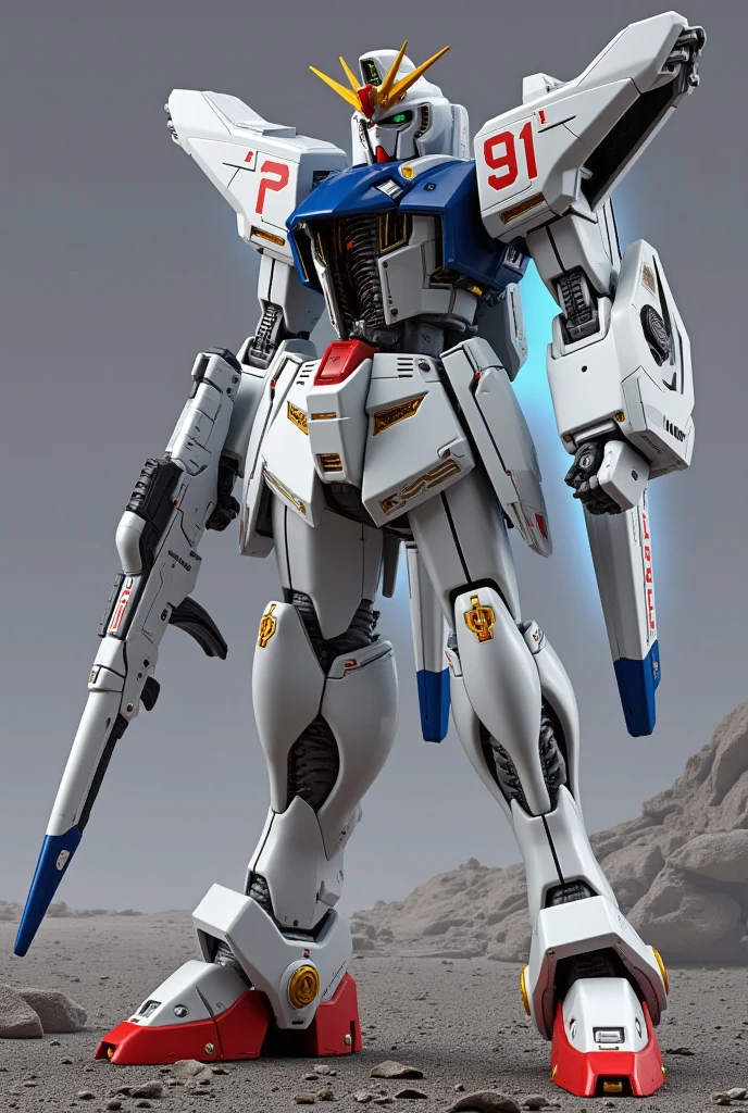 Robot gladiator"F91" , holds a beam saber that emits light - SeaArt AI
