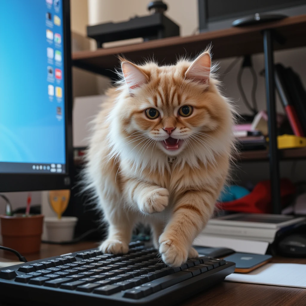 Cat hitting the keyboard live-action realistic animal - SeaArt AI