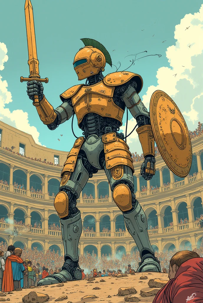 Super realistic illustration of a Robot Gladiator standing in a ...