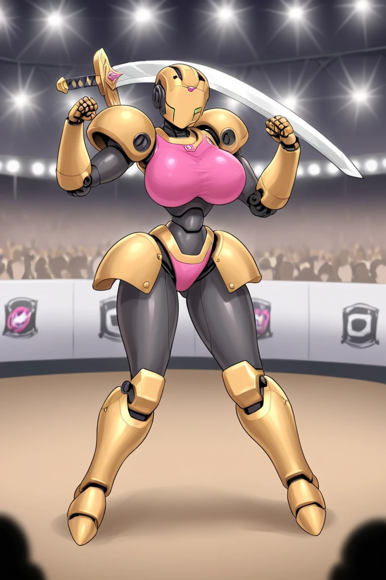 Female Robot Gladiator with sword, robot face, bimbo body style - SeaArt AI