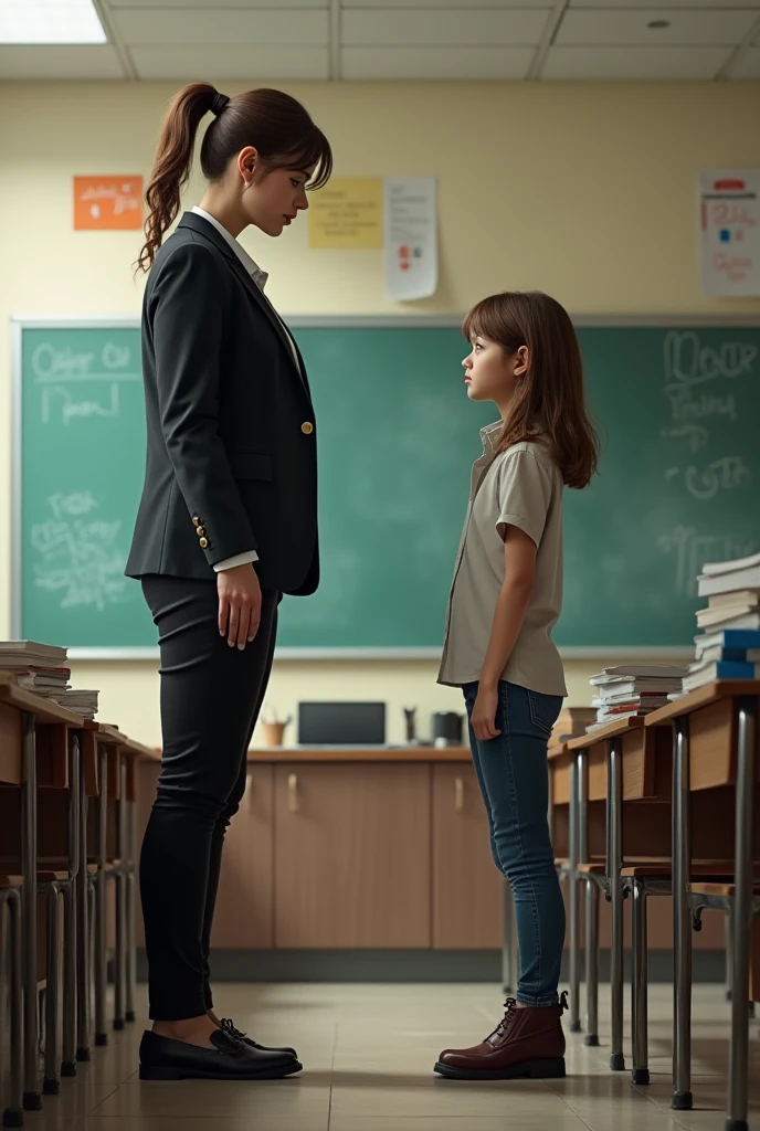Female teacher student were standing in front of each other - SeaArt AI