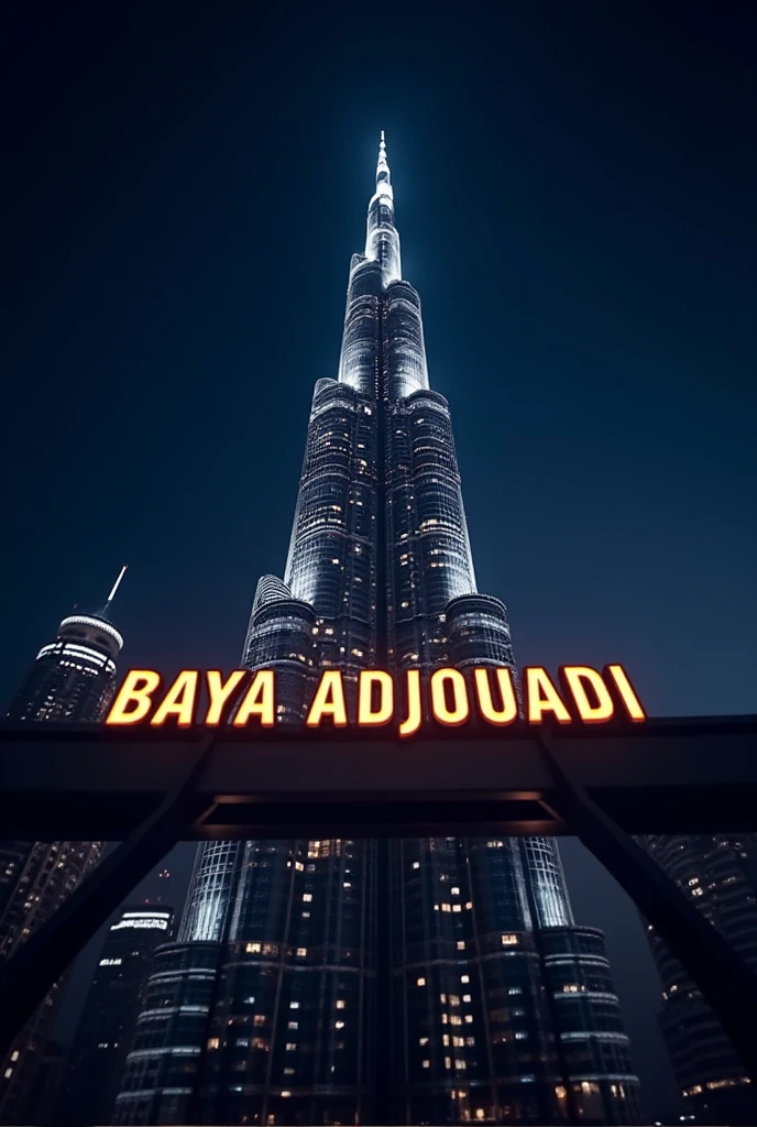 Writing the name Baya Adjouadi on Burj Khalifa - SeaArt AI