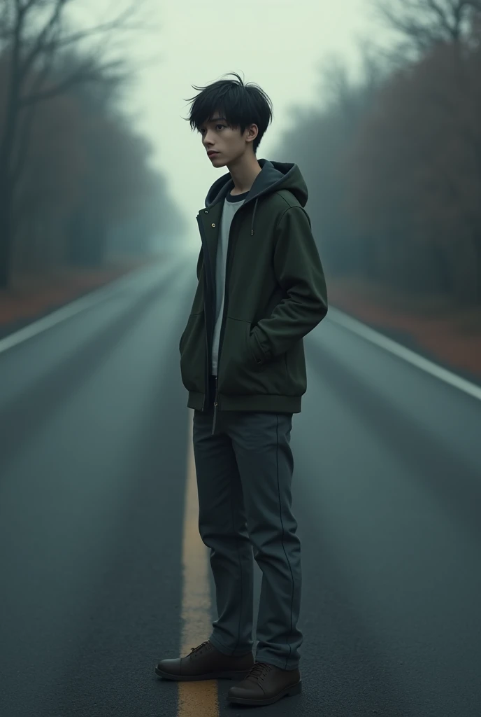 Ek 20 ka ladka jo sad hai aur uske piche road hai - SeaArt AI