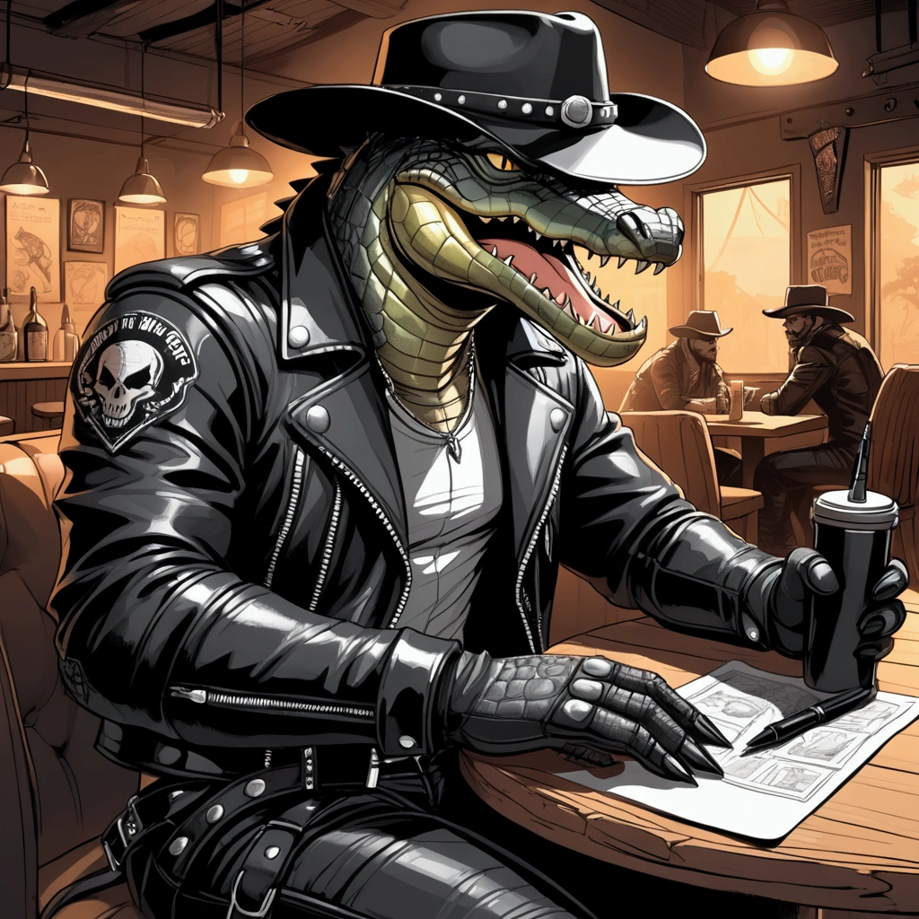 Cartoon of an extremely badass anthropomorphic alligator wearing an ...