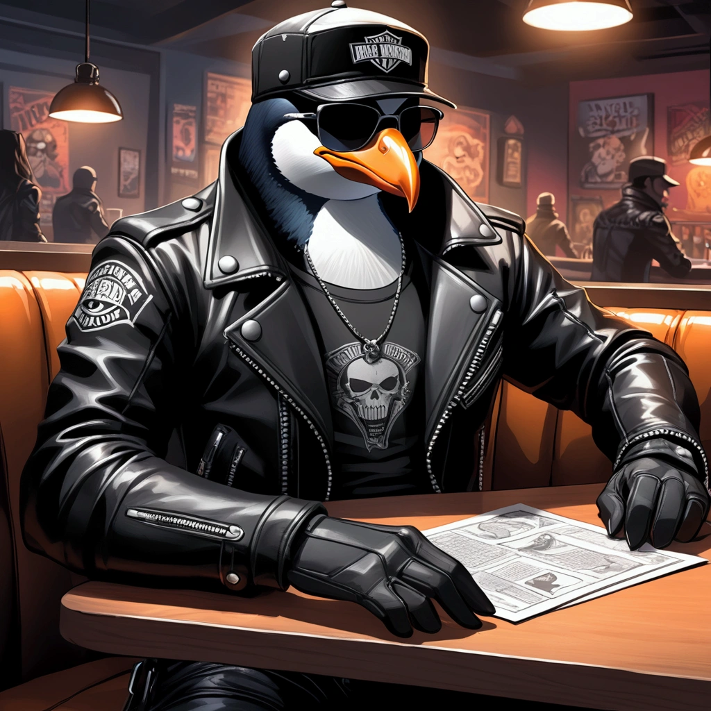 Cartoon of an extremely badass anthropomorphic penguin wearing an ...
