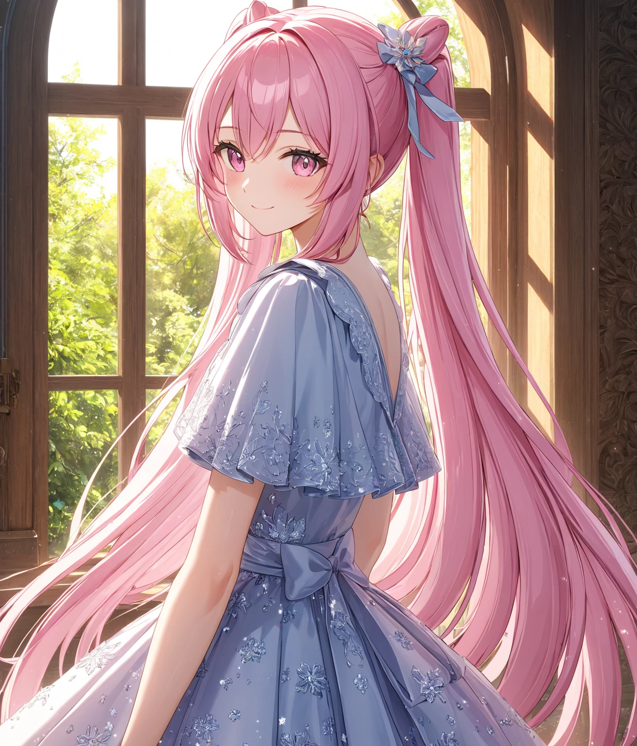 1girl, solo, Pink Shine Bright Hair, hair between eyes, Long hair ...