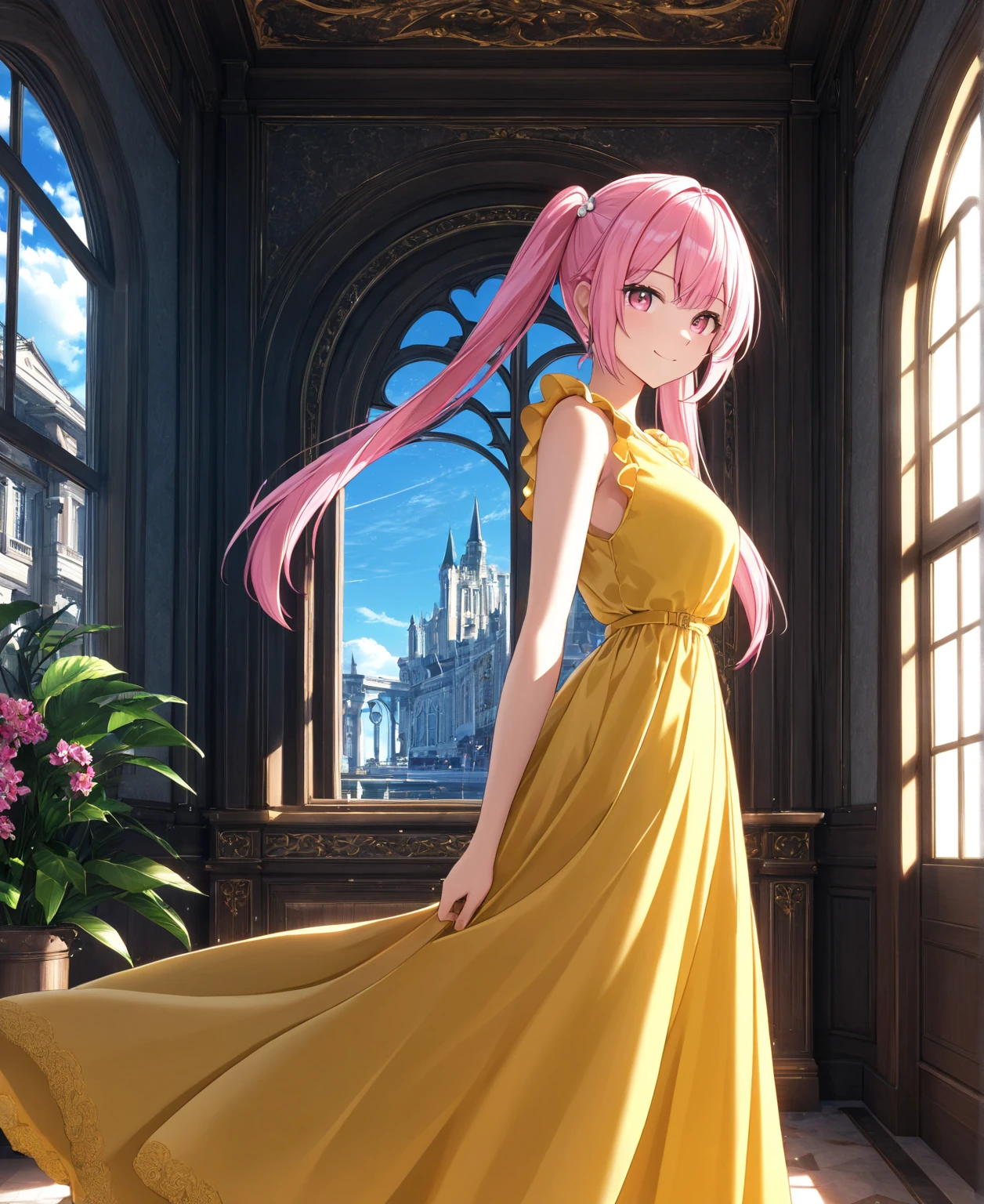 1girl, solo, Pink Shine Bright Hair, hair between eyes, Long hair ...