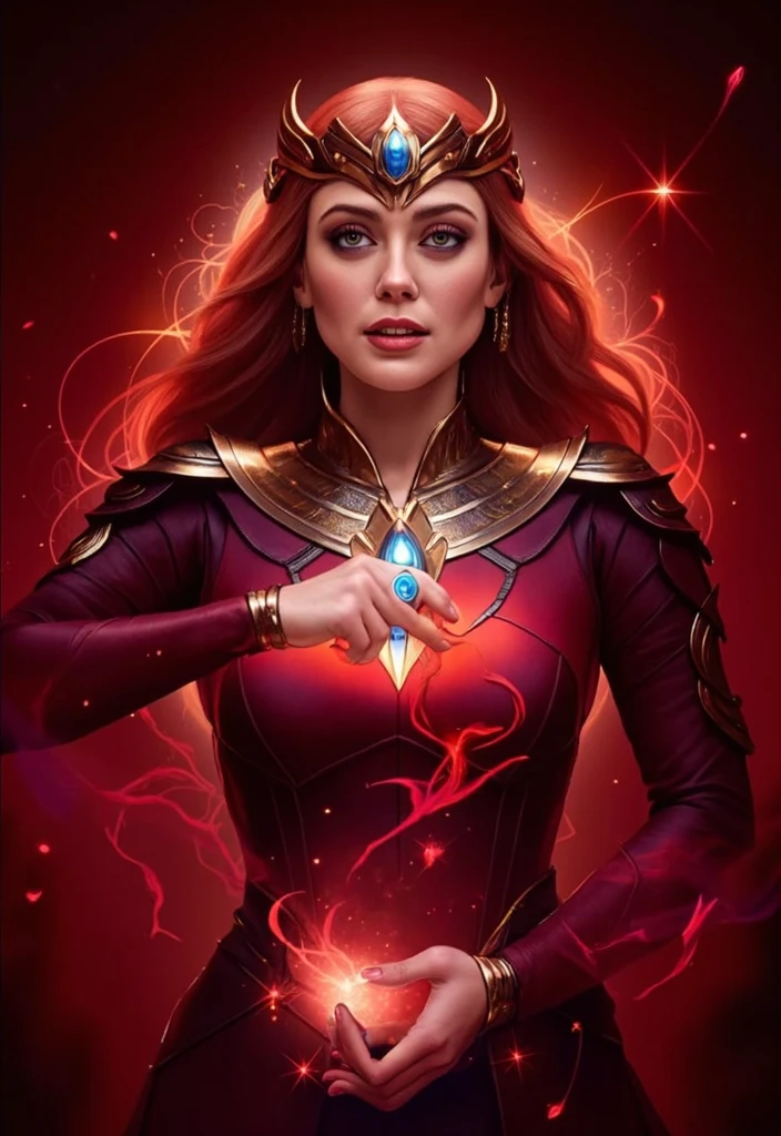 (((photorealism:1.2))), a woman in a red costume standing on a brick ...