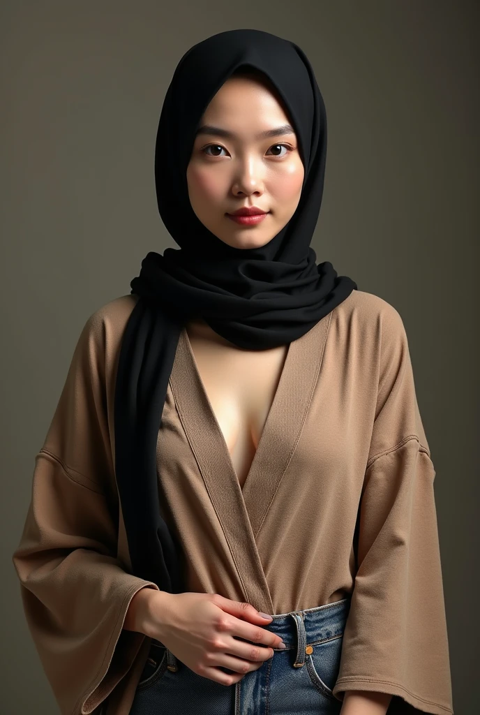 Make a woman in a japanese hijab wear thin clothes and have visible breasts - SeaArt AI