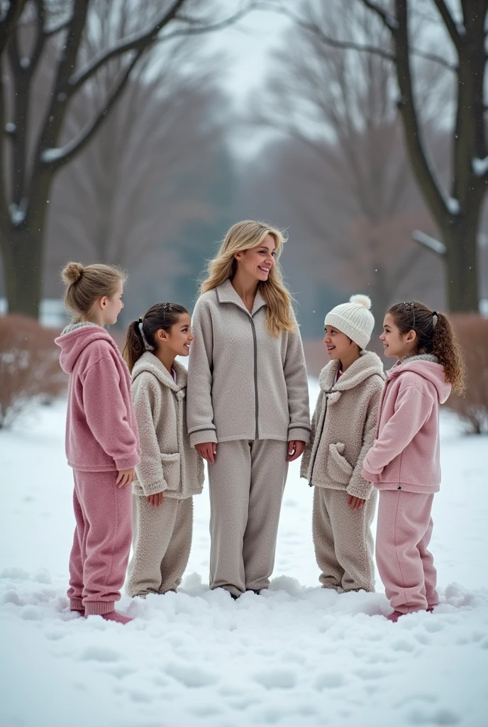 Realistic photo, 40-yo female teacher and three teenage white girls in ...