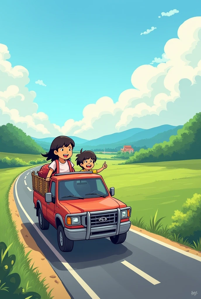 Make a comic strip based on this scriptPanel 1 A wide shot of a scenic ...