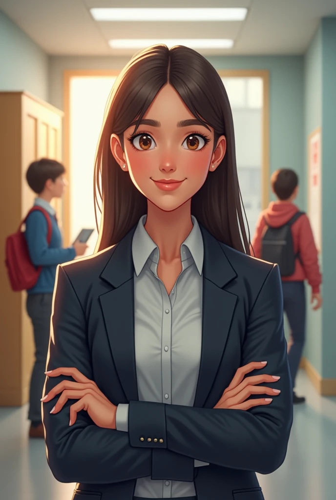 An 11th grader president girl student from news department - SeaArt AI