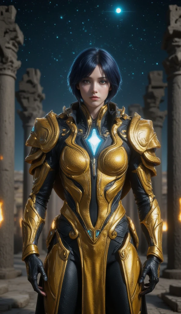 Amidst the ruins of a bygone era, Warframe stands resolute, a vision of ...