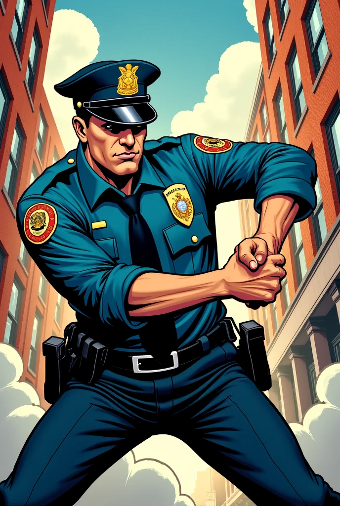 The police officer catches the thief and handcuffs him, comic book ...