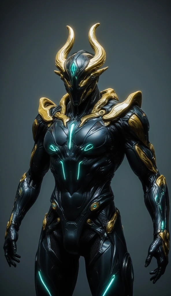 This highly detailed image depicts a majestic Warframe, adorned in an ...