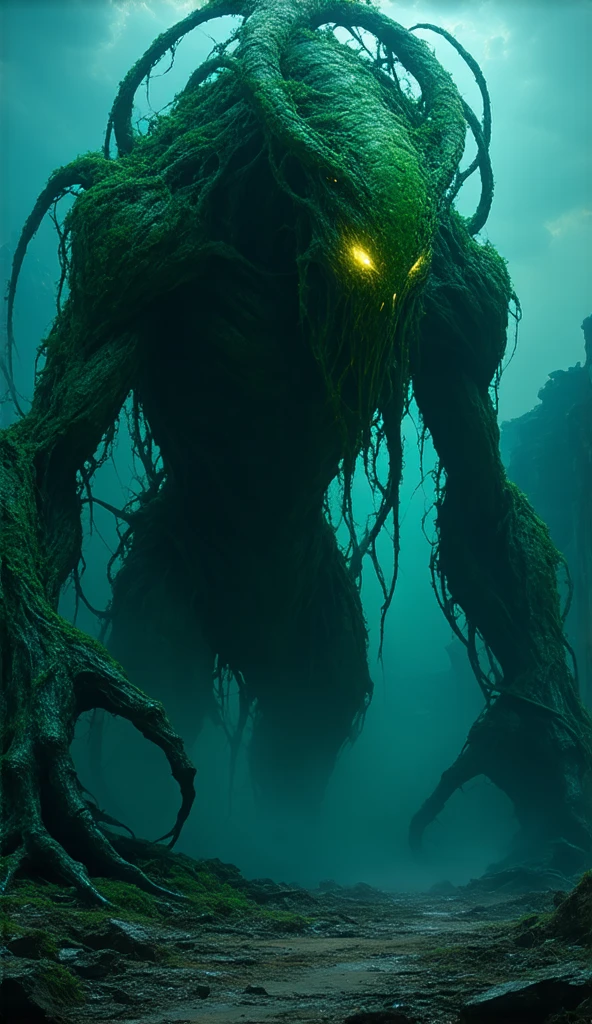 A colossal creature with plant-like features, formed by thick ...