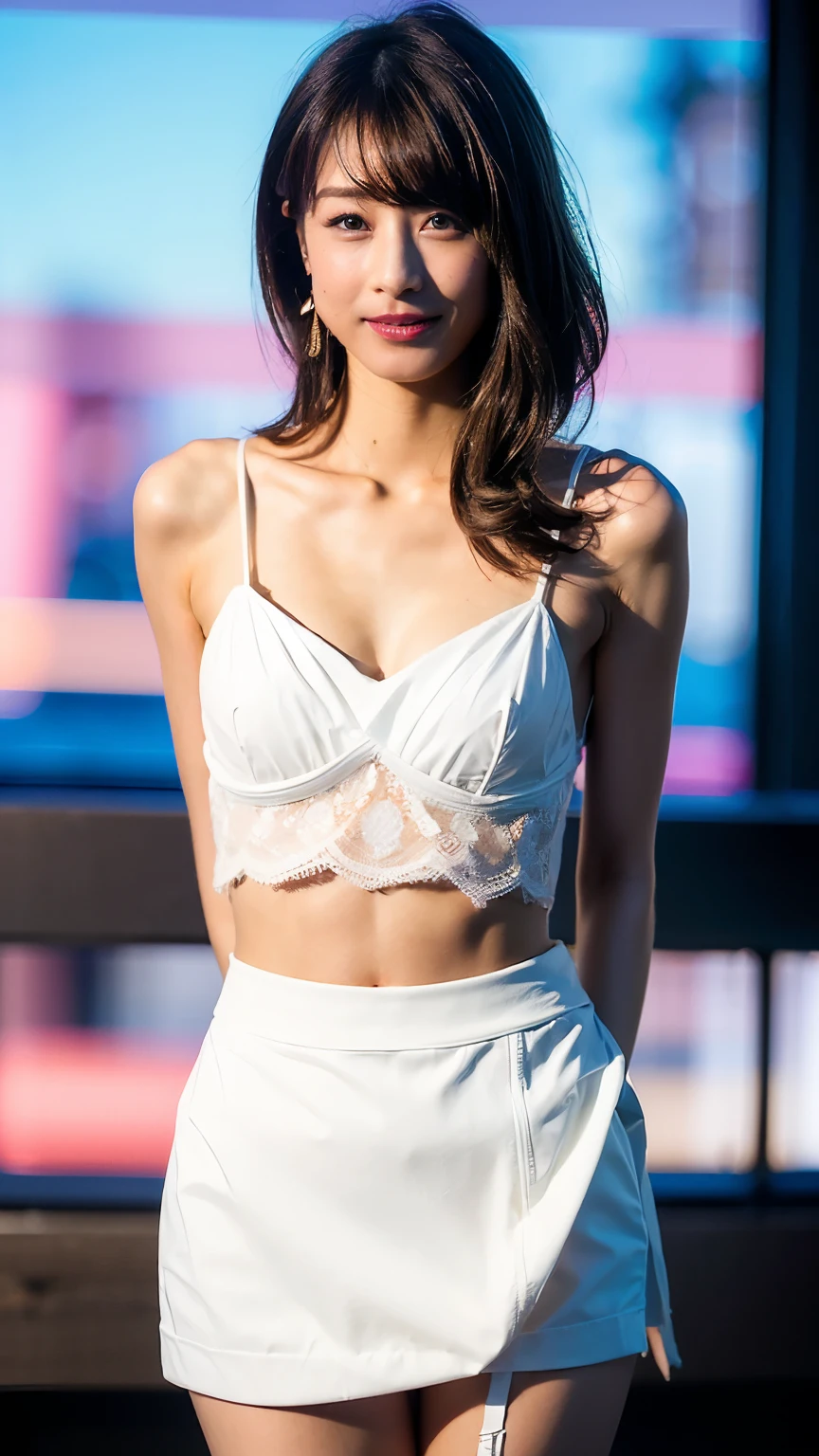 Araffed asian woman in white top and skirt posing for a picture - SeaArt AI