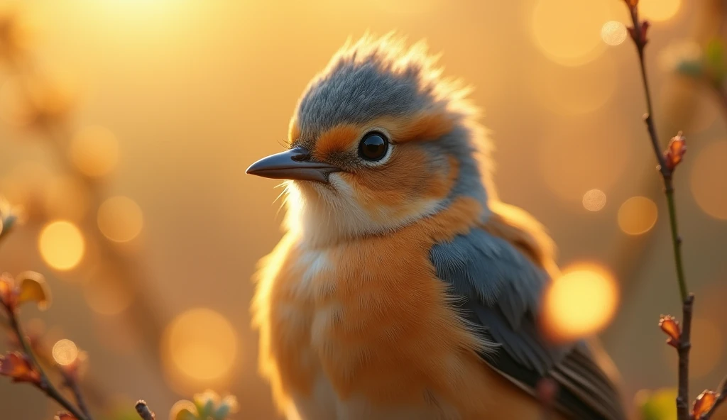 A mesmerizing close-up portrait of a gorgeous little bird illuminated ...