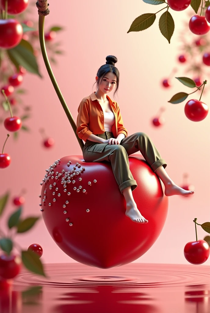 Stunning and glamorous 3D cinematic photorealistic of a large cherry ...
