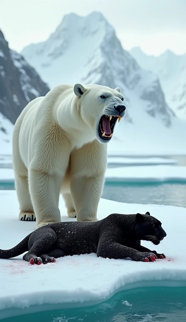 An ultra-realistic, cinematic wildlife scene set in the expansive icy ...